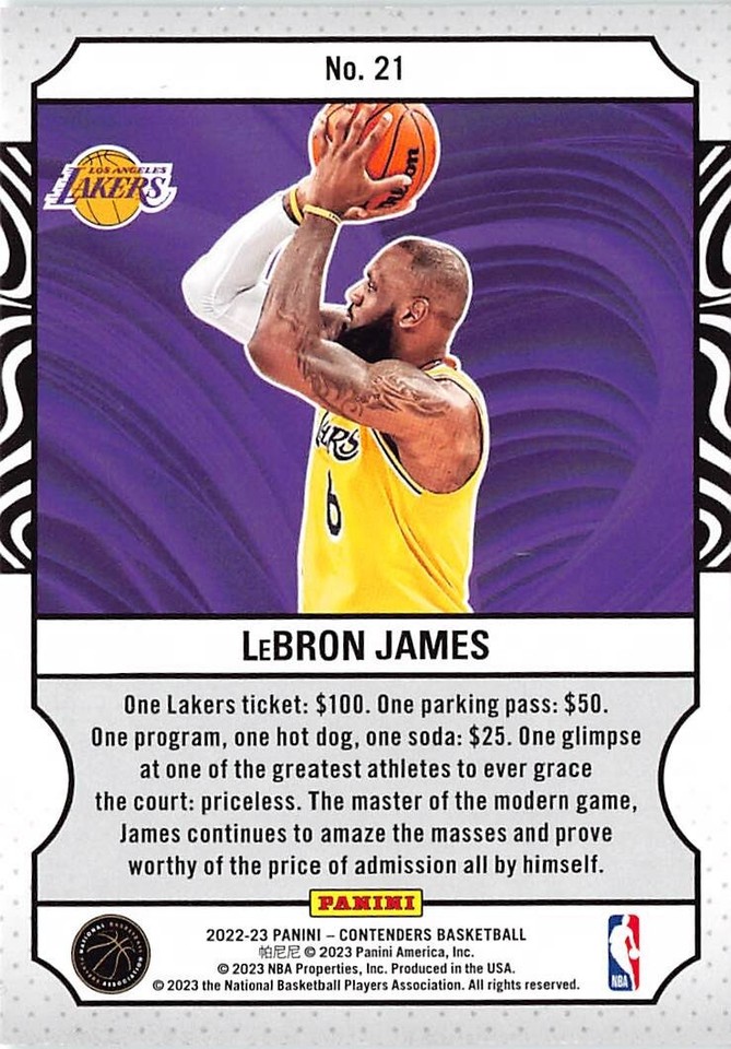 2022-23 Panini Contenders Game Night Ticket #21 LeBron James p2s-27075 ...