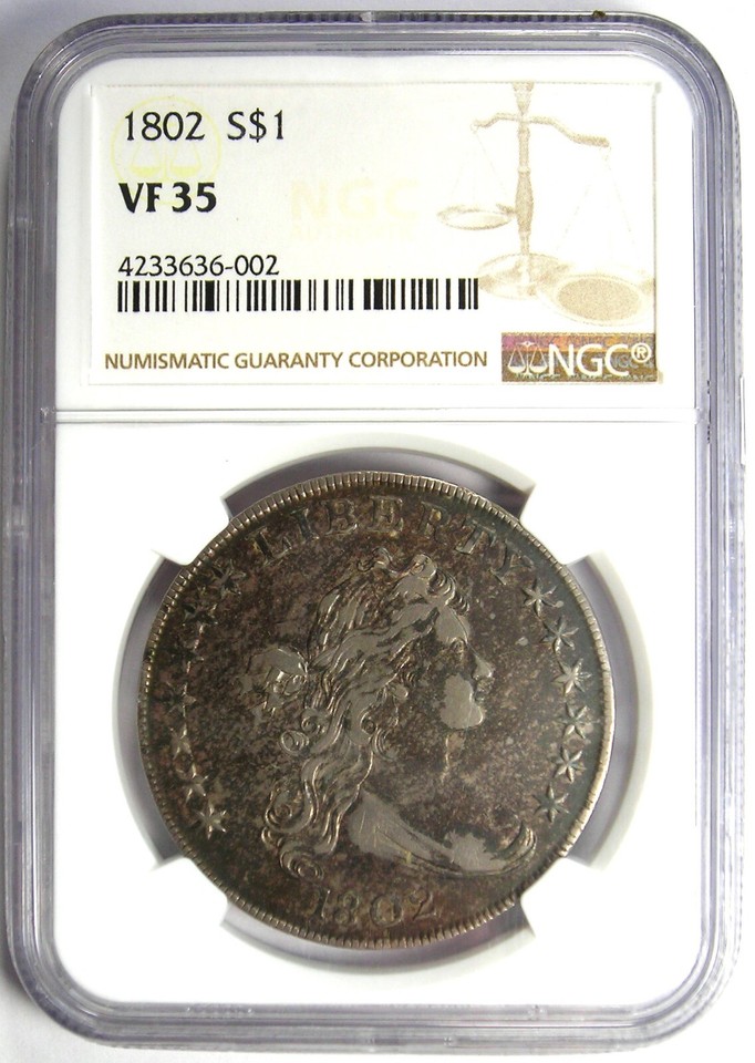 1802 Draped Bust Silver Dollar $1 Coin - Certified NGC VF35 - Rarer ...