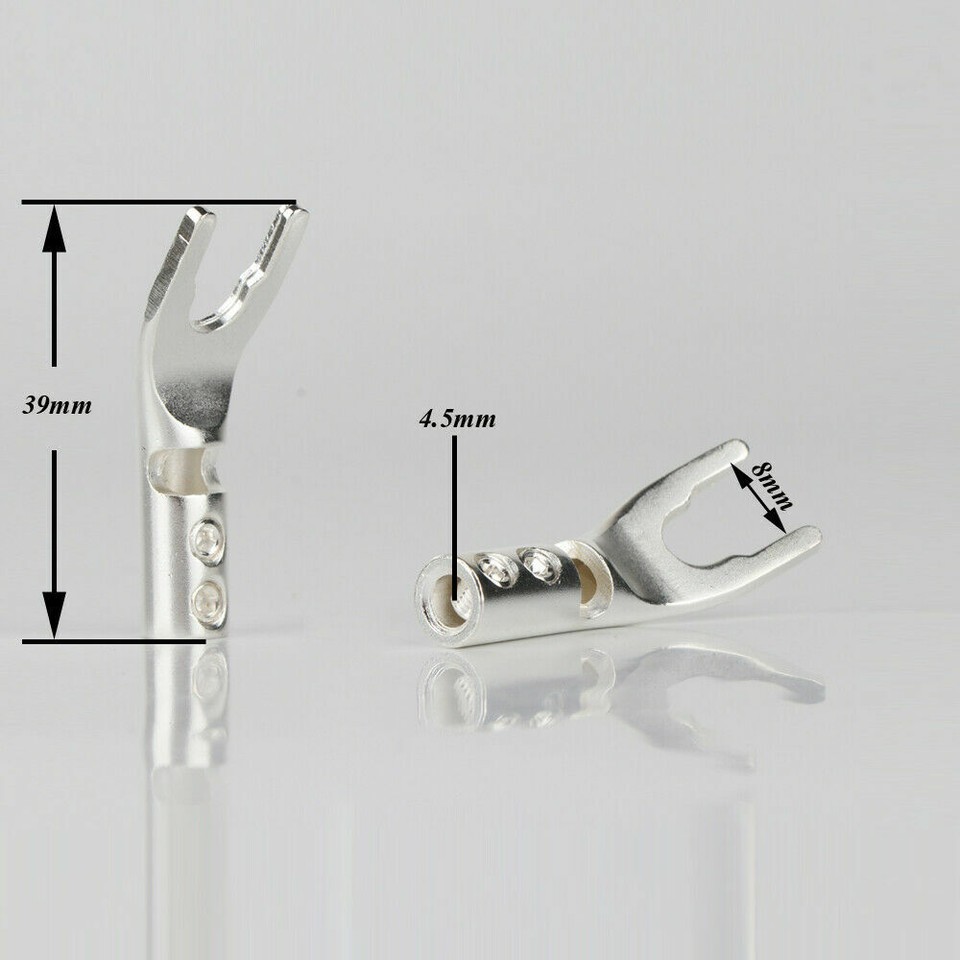 8 Pcs Pure Copper Silver Plated Y Spade Plug HiFi Speaker Cable Fork ...