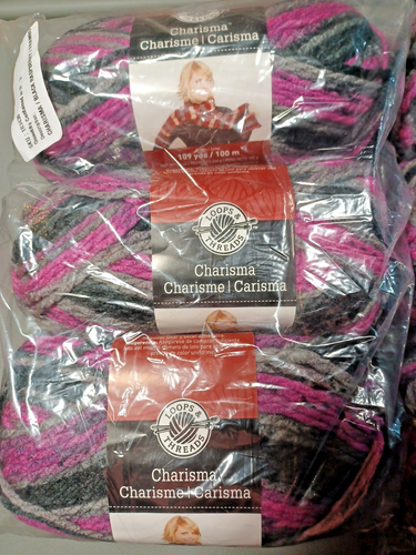 (Lot of 6) Loops & Threads Charisma BLACK RASPBERRY Yarn Skeins 5 ...