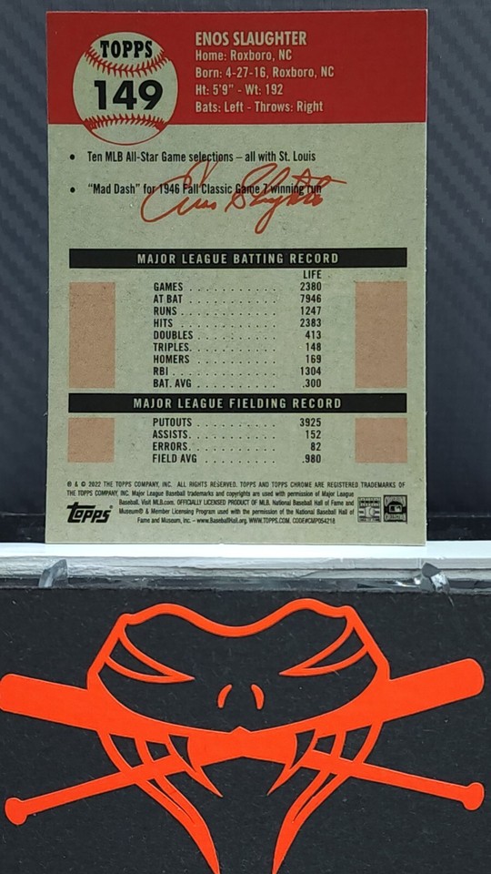 Enos Slaughter 2022 Topps Chrome Platinum Anniversary #149 - Cardinals ...