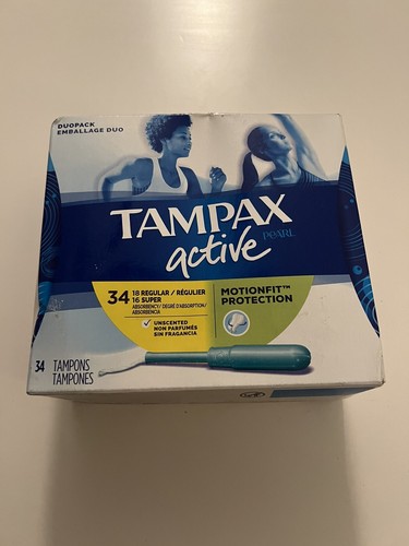 Tampax pearl active duopack 18 regular 16 super 34 count box unscented ...