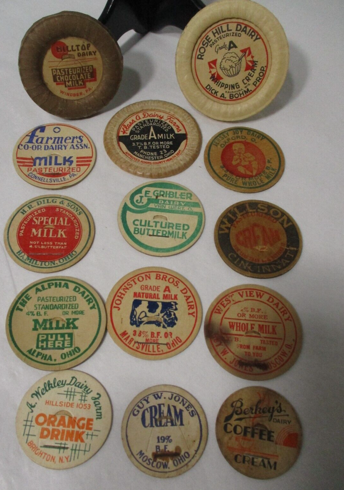Mixed Vintage Lot of 14 Dairy Farms Cardboard Milk Bottle Caps Lids ...