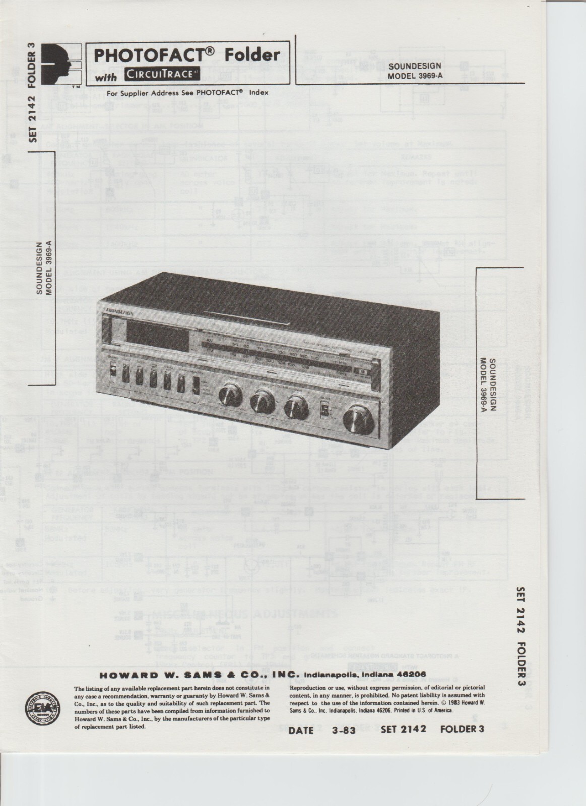 Soundesign 3969-A AM/FM Clock Radio Photofact Folder, SAMS Service ...