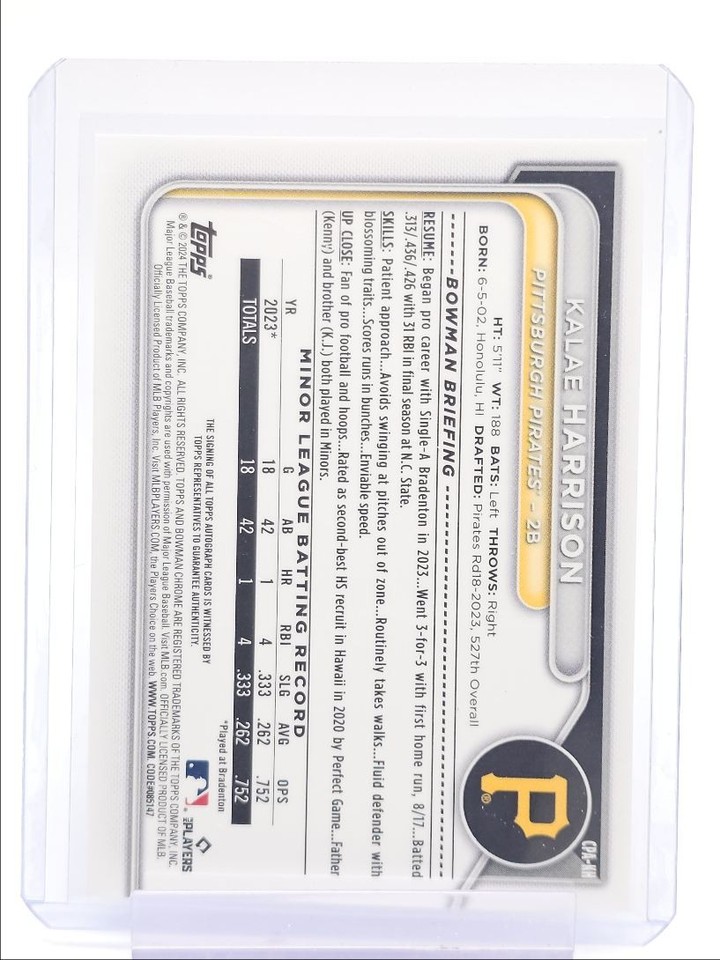 KALAE HARRISON 2024 BOWMAN CHROME 1ST HTA CHOICE MOJO AUTO /150 Q4920 ...