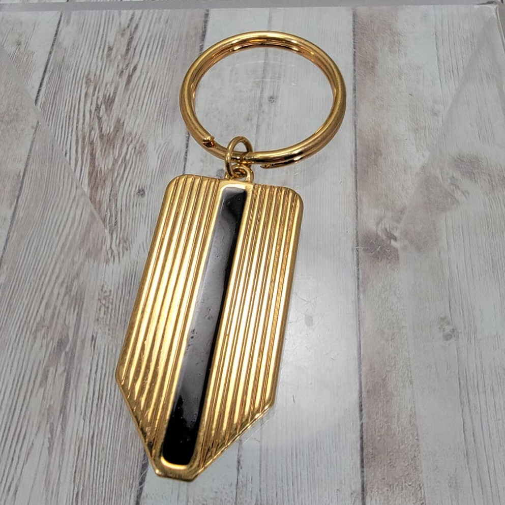 Vintage Gold Pentagon Ribbed Black Stripe Pendant Keychain | eBay