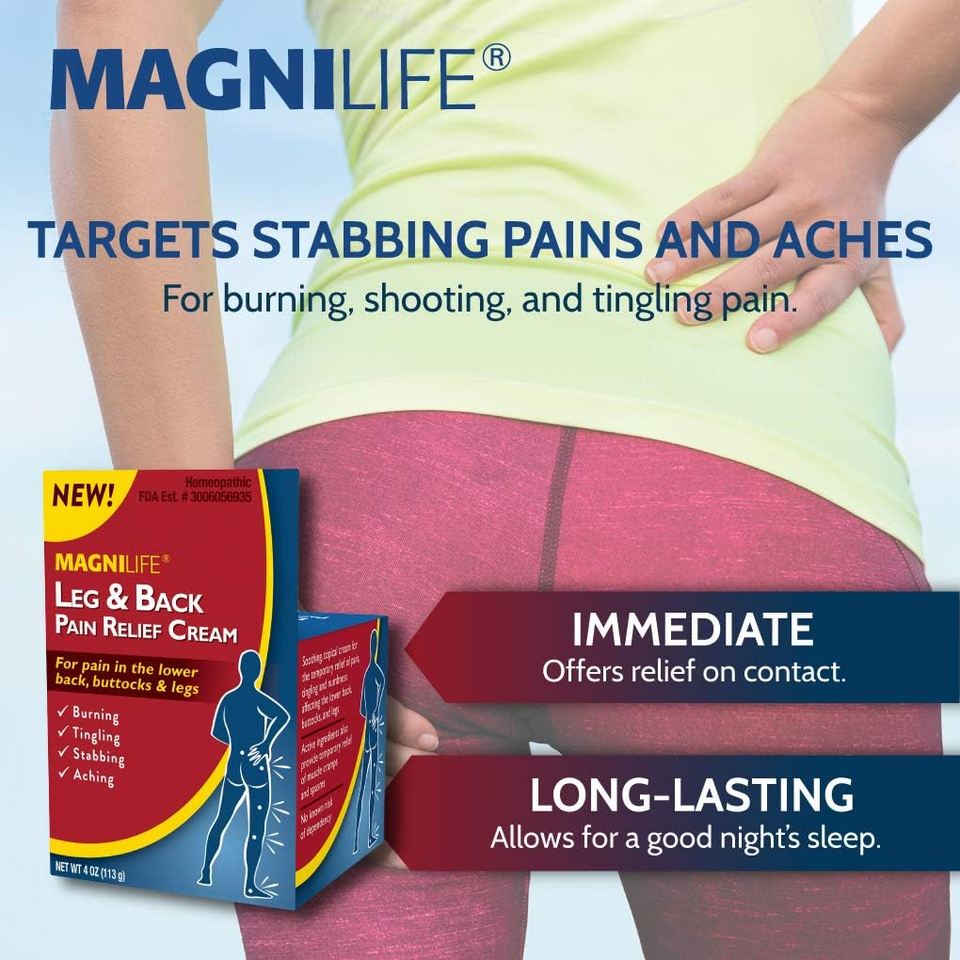 MagniLife Leg & Back Pain Relief Cream, Fast-Acting,Natural Soothing ...