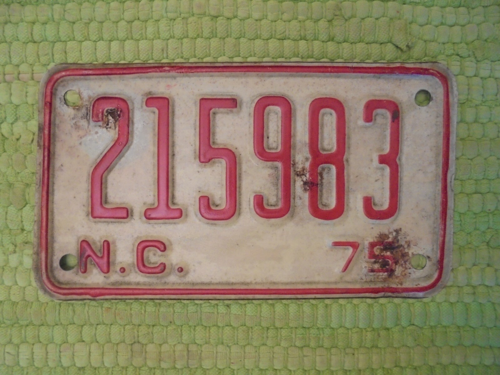 1975 North Carolina MOTORCYCLE License Plate 75 NC Tag 215983 | eBay
