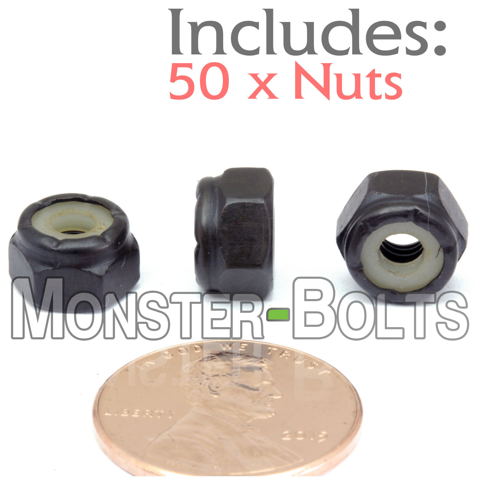 #8-32 NM - Qty 50 - Nylon Insert Hex Lock / Stop Nuts SAE - Steel w ...