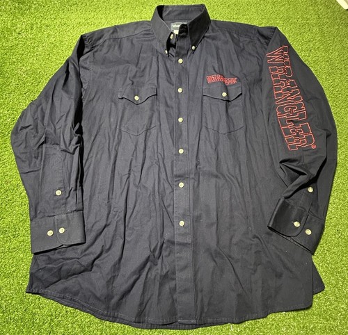 VINTAGE Wrangler Button Up Shirt Mens 2XL Rodeo Spellout Cowboy Western ...