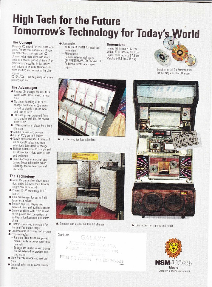 N.S.M. NSM CD Galaxy (1989-1990) CD juke box jukebox Flyer Brochure ...