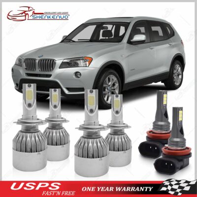 For BMW X3 2004 2005-2014 LED Headlight Hi/Lo + Fog Light Bulbs Combo ...