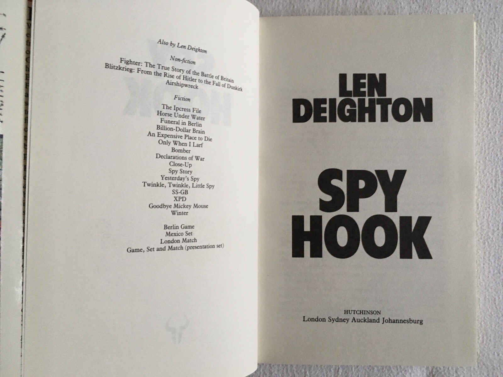SPY HOOK by Len Deighton 1988 1st 2nd HB in Unclipped Dust Jacket | eBay UK