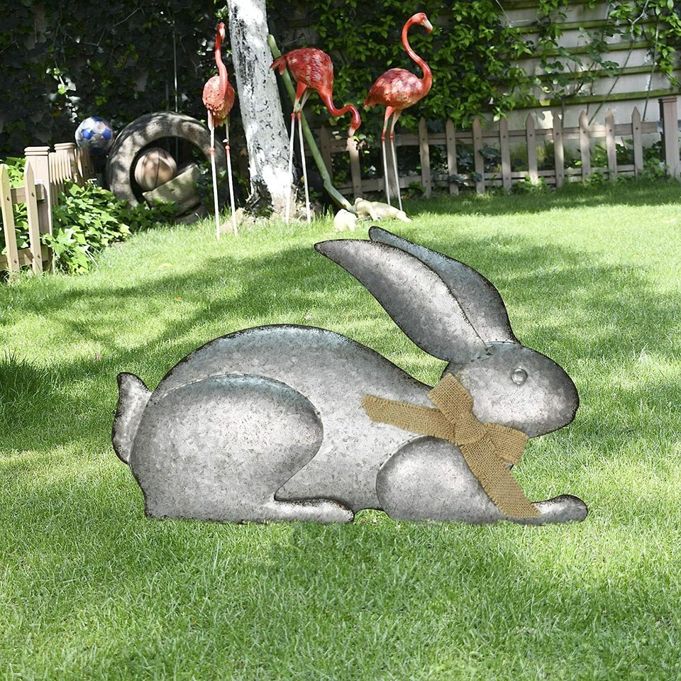 Metal Easter Rabbit Decor, Indoor Outdoor Galvanized Standing Easter ...