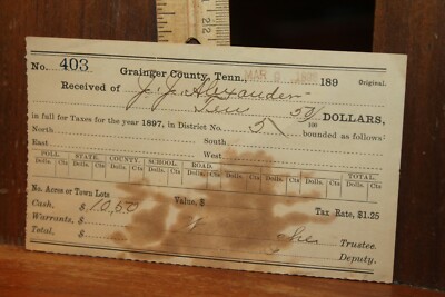 Antique 1898 Grainger County Tenn Poll Tax Receipt | eBay