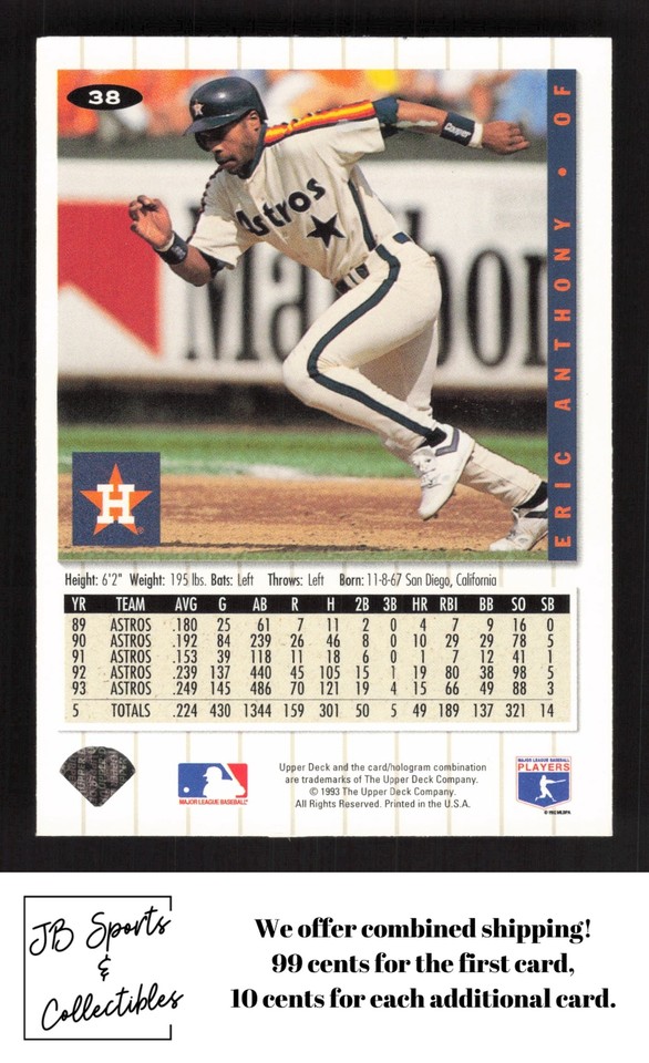 1994 Collector's Choice Eric Anthony #38 Houston Astros | eBay