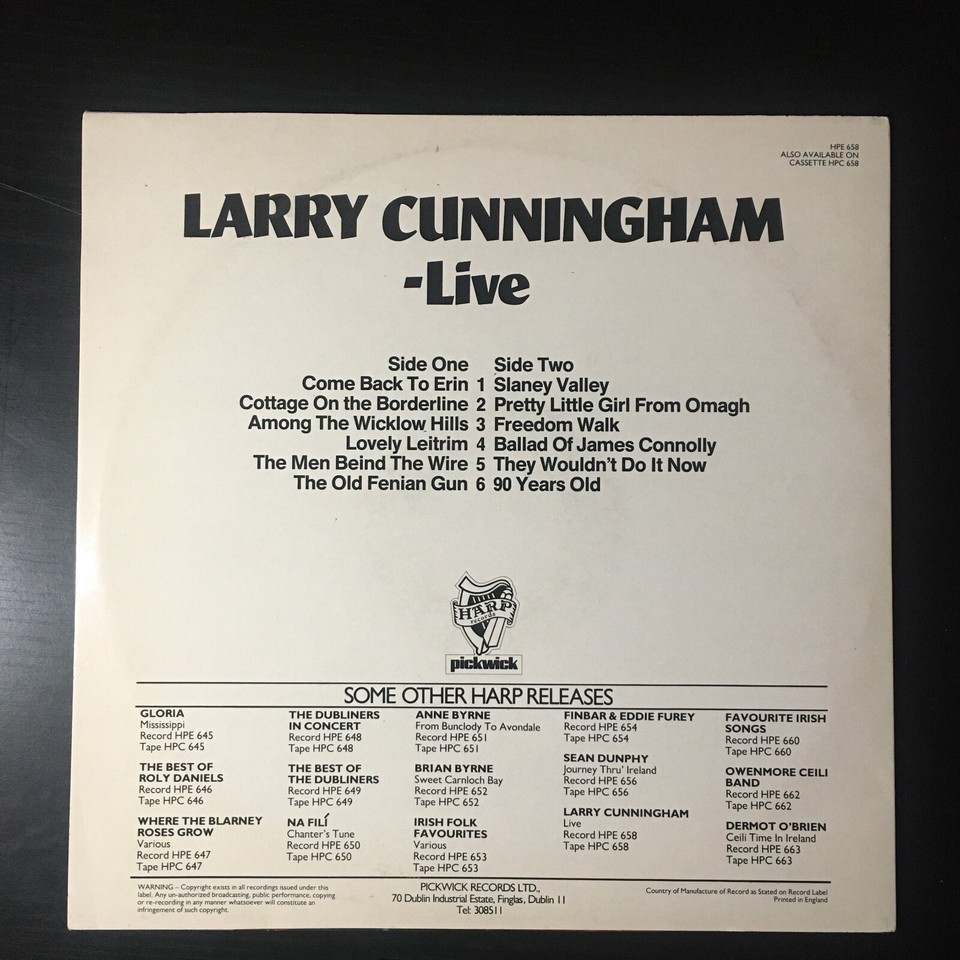 Larry Cunningham~Live~Pickwick Records~1980 Folk World Country~Ireland ...