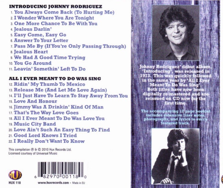 Introducing / All I Ever Meant to Do Was Sing by Johnny Rodriguez (CD ...