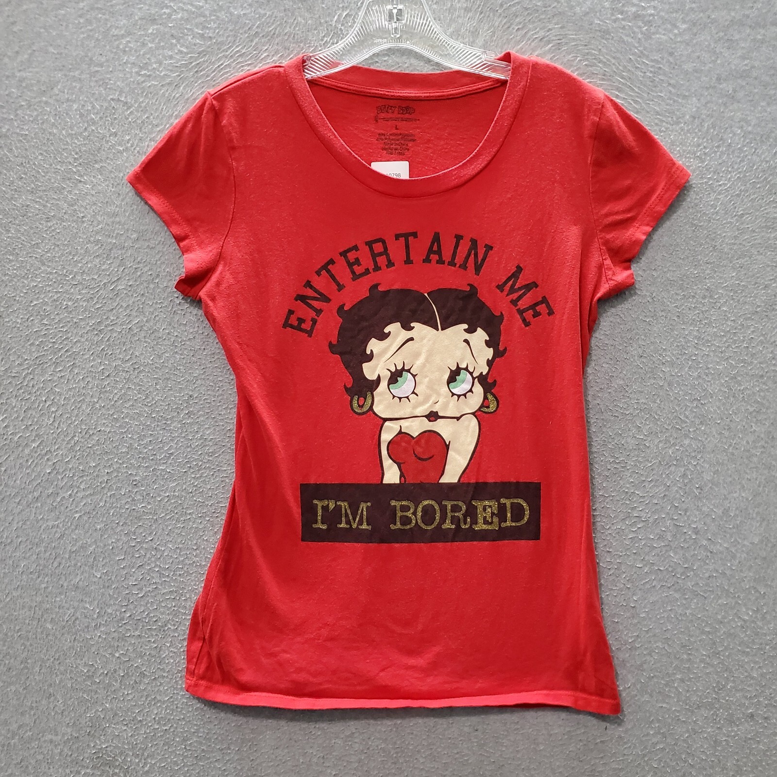 Betty Boop Women Top Large Red Shirt Logo Entertain Me Im Bored Graphic ...