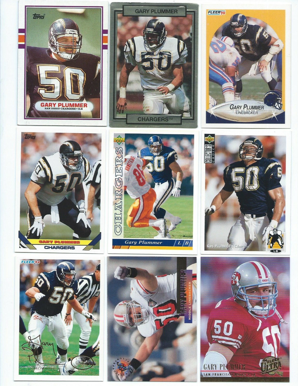 Lot of 34 Different Gary Plummer Cards; Chargers, 49ers, Cal Golden ...