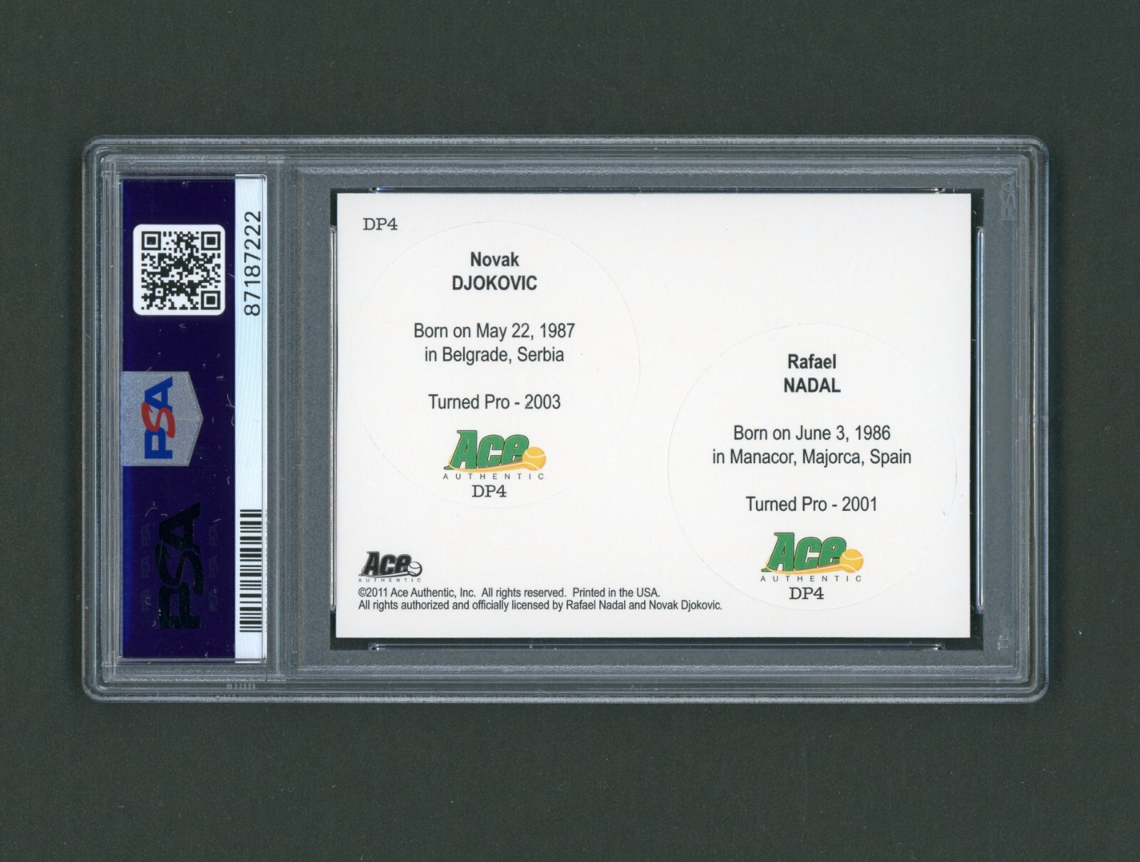 2011 Ace Authentic Dual Pogs #DP4 Rafael Nadal / Novak Djokovic PSA 10 Gem Mint | eBay