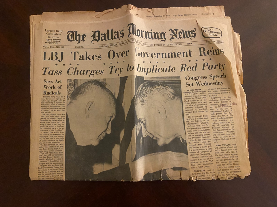 Lot of Original Authentic Dallas Morning News Papers JFK Oswald ...
