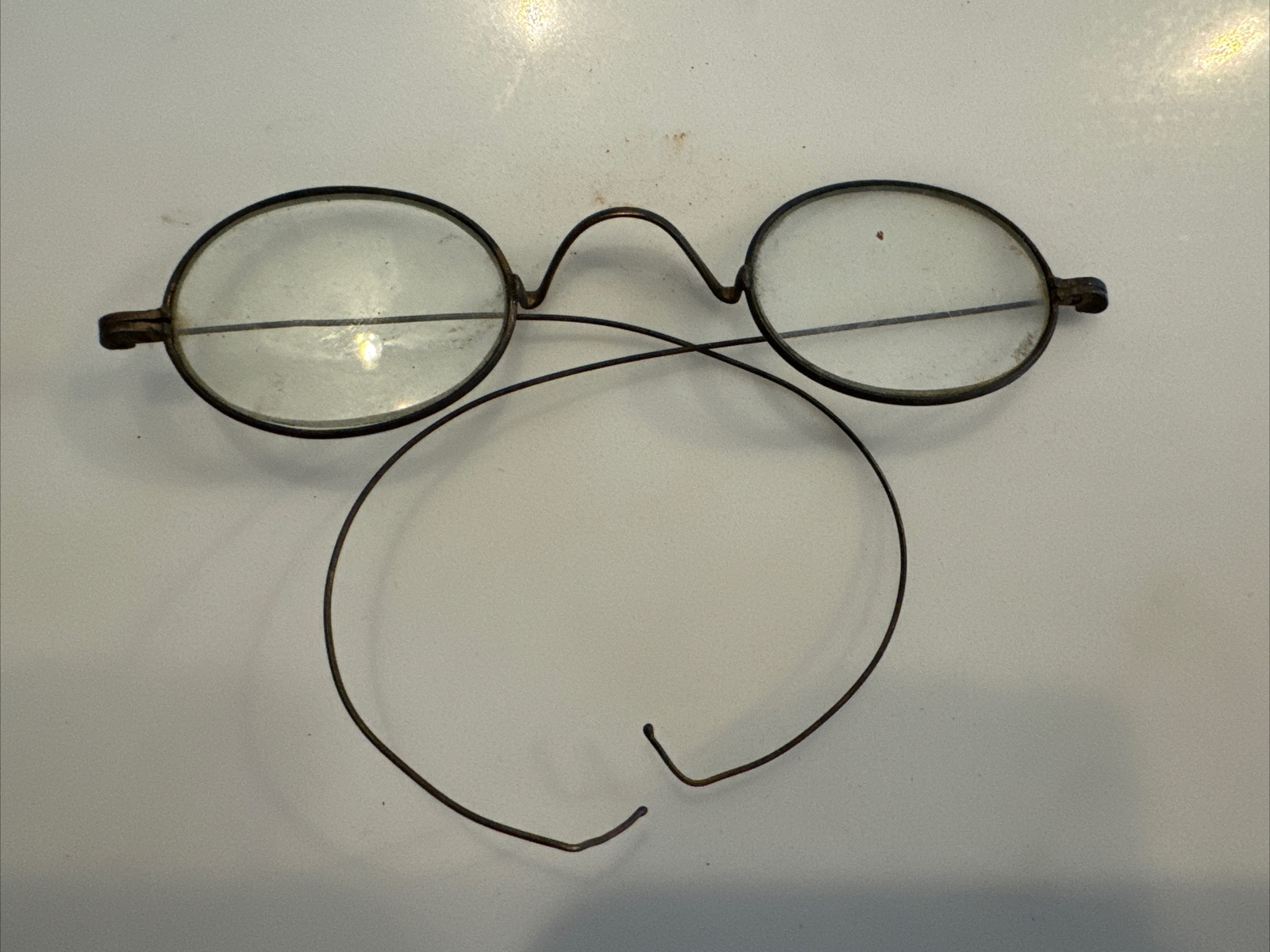 Antique 1800s Eyeglasses Aluminum Oval Frame Cable Ar… - Gem