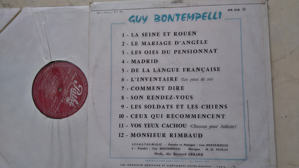 Guy Bontempelli Same Original French Pathe Label | eBay