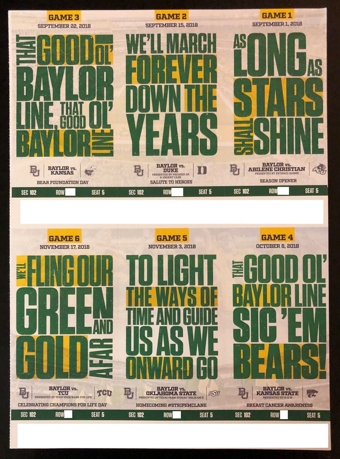 2018 Baylor Bears Football Collectible Ticket Stub - Choose Any Home ...