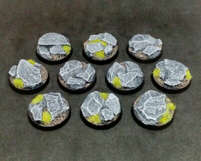 25mm PAINTED resin bases x10 Rock Slate Stone for Warhammer 40k Age of ...