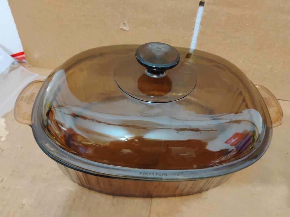 Corning Ware Visions 4L Oval Roaster Ribbed w/Pyrex Lid F-14-C USA ...