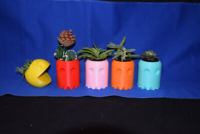 Pac-Man Pacman Inky Blinky Pinky & Clyde Flower Succulent Pot Planter ...