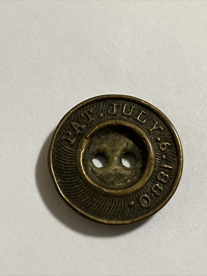 VICTORIAN ERA RARE ANTIQUE PAT. JULY. 1880 Metal BRASS BUTTON Two Holes ...