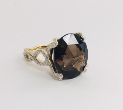 Designer Signed Ivanka Trump 18kt YG 8.4ct Smoky Quartz & .75Diamond ...