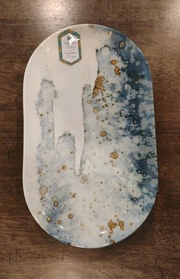 INTESA HOME Blue Marble Abstract Print Oval Platter 11.75" X 7 ...