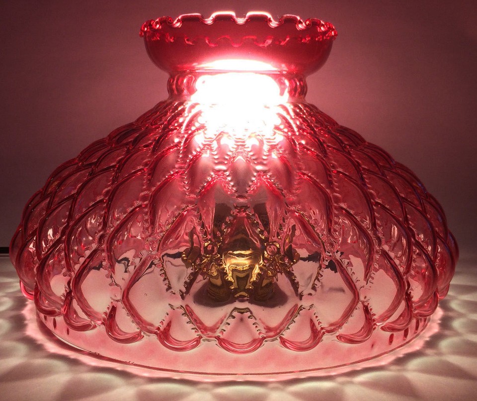 New 10" Cranberry Glass Diamond Quilted Student Lamp Shade, Crimp Top # ...