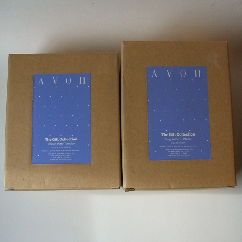 Avon Penguin Party Outdoor Acrylic Pitcher and 4 Tumblers New old Stock ...