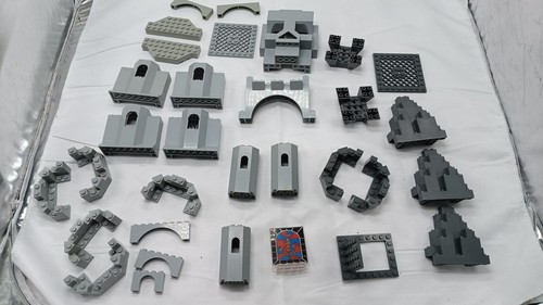 LEGO Gray Castle Parts; Turrets, battlements, trap door, windows -32 ...
