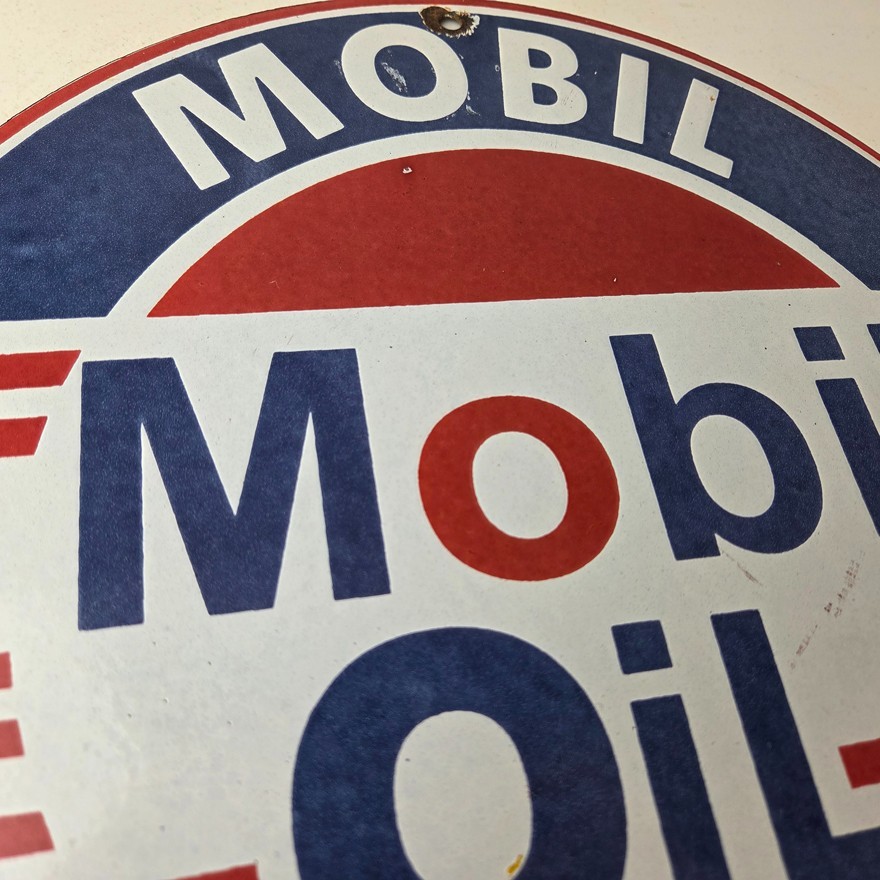 Vintage Racing Gasoline Sign - Mobil Gas Oil Pump Plate Porcelain Sign ...