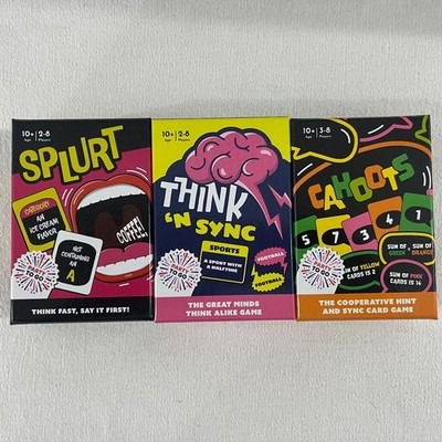 Lot of 3- SPLURK!, THINK 'N SYNC & CAHOOTS Gamewright Travel Card Games ...