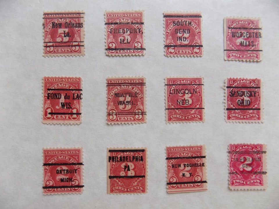 U S Coll'n of (24) USED PREC. DEFIN stamps-DIFF. CITIES-8-9-E-POSTAGE ...