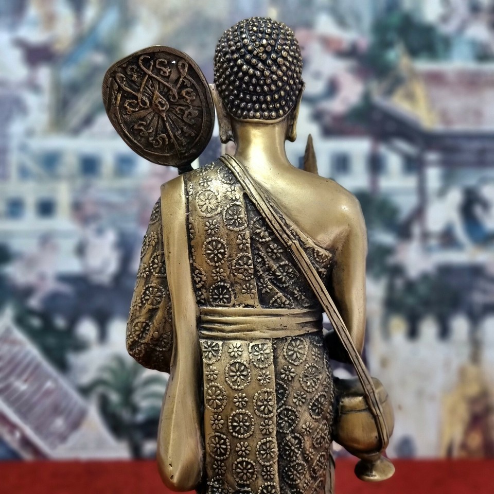 20" Flower Dressed Brass Sivali Buddha Statue Umbrella Monk Phra Siwali ...