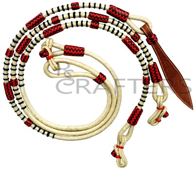 Hand Braided Natural Rawhide Rope Show Romel Romal Reins Horse tack Red ...