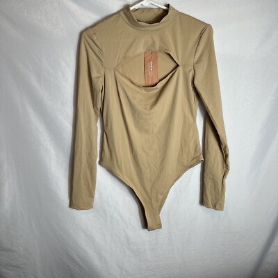 SheIn Women’s High Neck Sleeve Tan Large Peek A Boo Bodysuit NWT | eBay