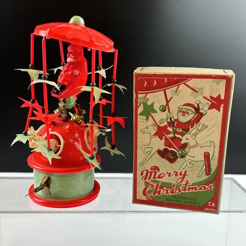 Vintage Christmas Celluloid Wind-Up Toy Santa in Sleigh w/Nodding ...