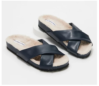 RM Rebecca Minkoff Faux Leather X-Cross Slippers Navy NEW size 7M | eBay