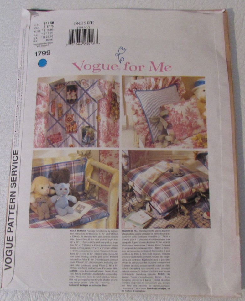 VOGUE For Me 1799 Waverly Children's Room Sewing Pattern - UNCUT | eBay