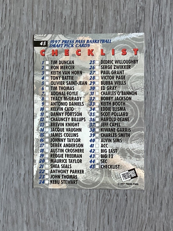 1997 NCAA Press Pass 'Checklist' | Tim Duncan | #45 | Wake Forest | eBay