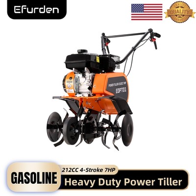 4 Stroke 212CC Large Tiller Gas Powered Rototiller Garden Farm ...