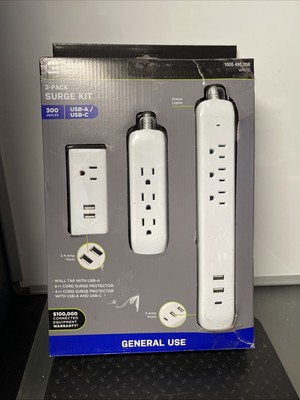 Commercial Electric 3 Pack Surge Kit with USB-A and USB-C Ports | eBay